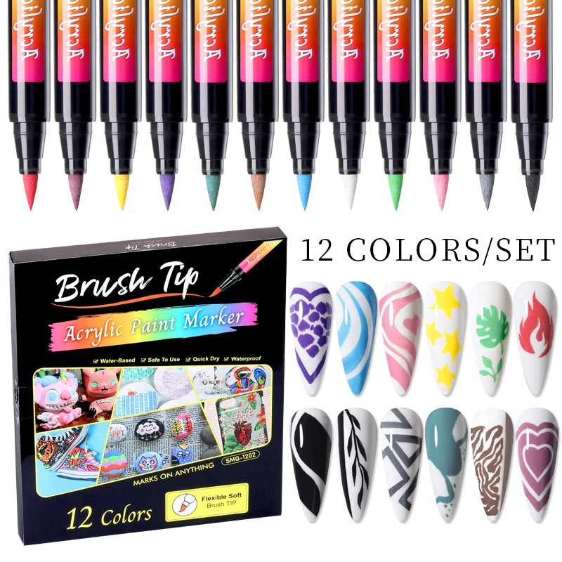 Nail Art Graffiti Brush Pens Set – ‘PAINT’ series (12pc) – PolyGel Nails UK