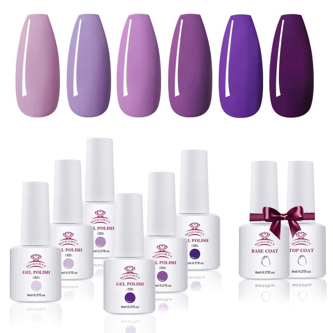 "Purples" 6-Colour Gel Polish Set (FREE Base & Top Coat) – PolyGel Nails UK